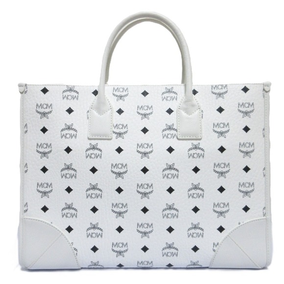 MCM | Bags | Mcm Monogram Munich Visetos 2way Tote Bag White | Poshmark